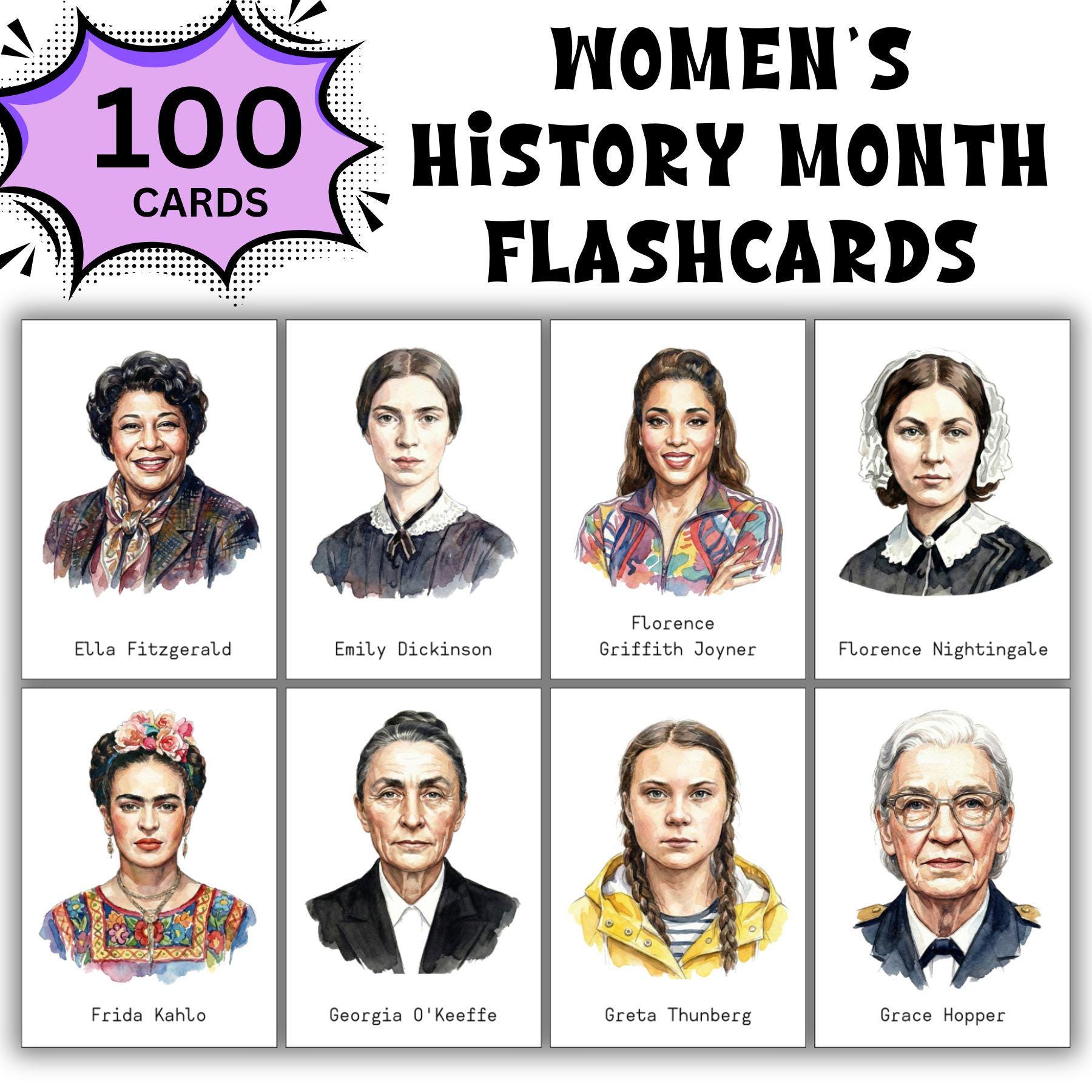 100 Women’s History Month Flashcards Printable; Famous Women ...