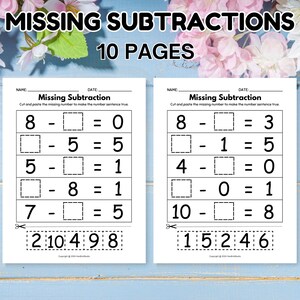 10-page Missing Subtraction Worksheets Numbers 1 - 10; Preschool Math ...