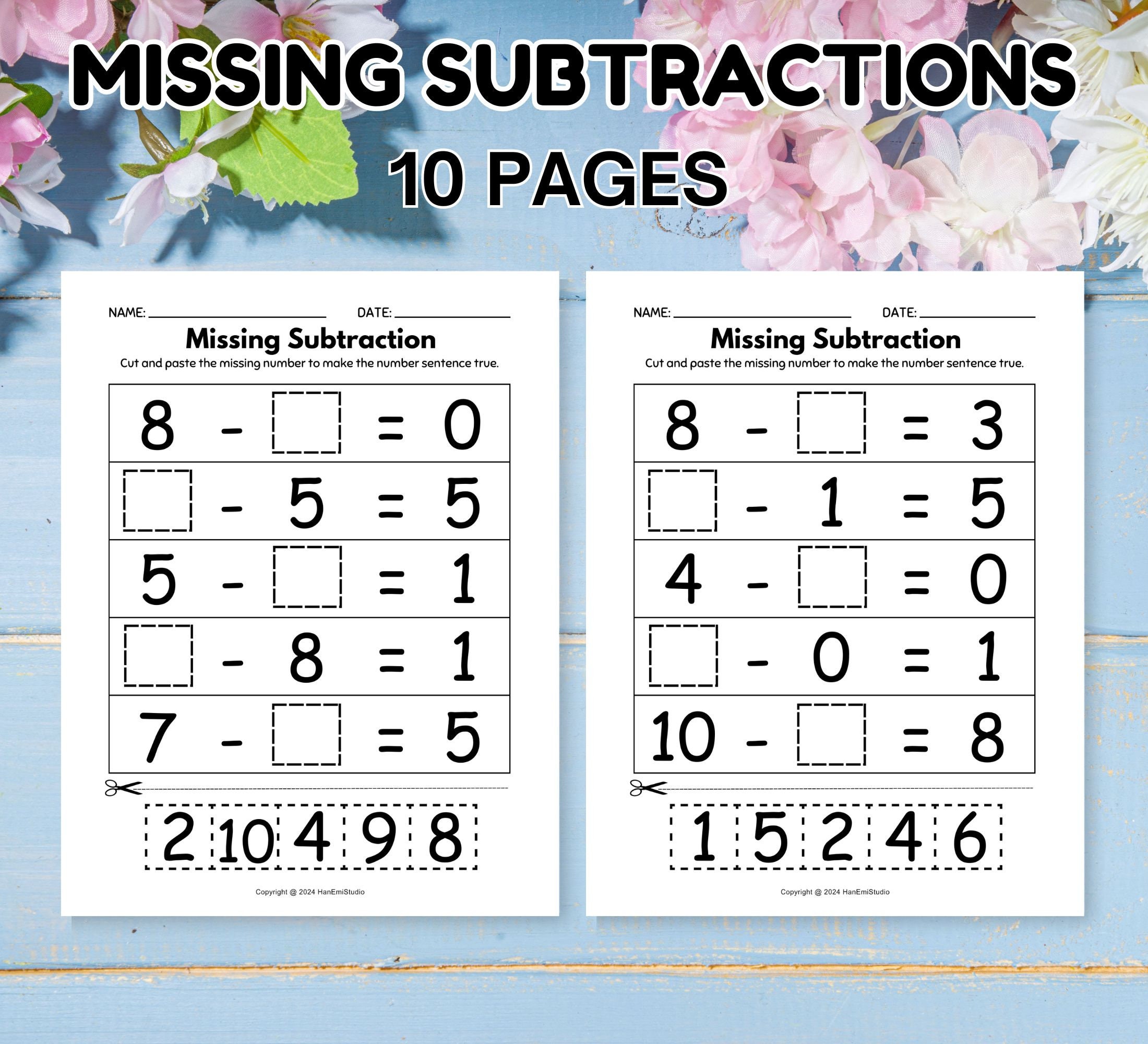 10-page Missing Subtraction Worksheets Numbers 1 - 10; Preschool Math ...