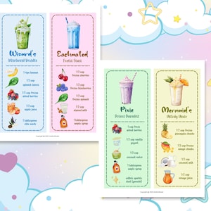 10 Magical Smoothie Recipe Cards for Kids; Healthy Eating; Illustrated ...