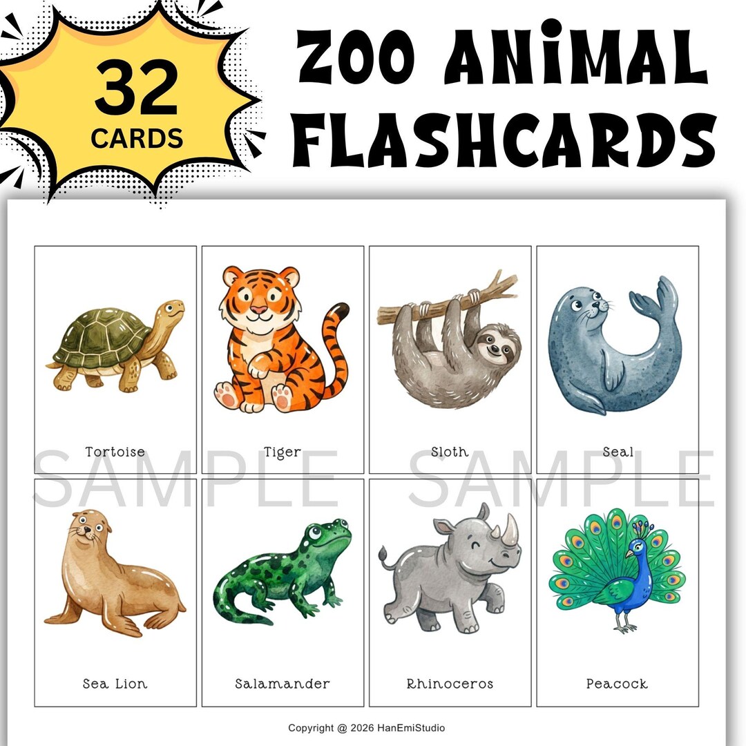 36 Zoo Animal Vocabulary Flashcards Printable; Animal Flashcards ...