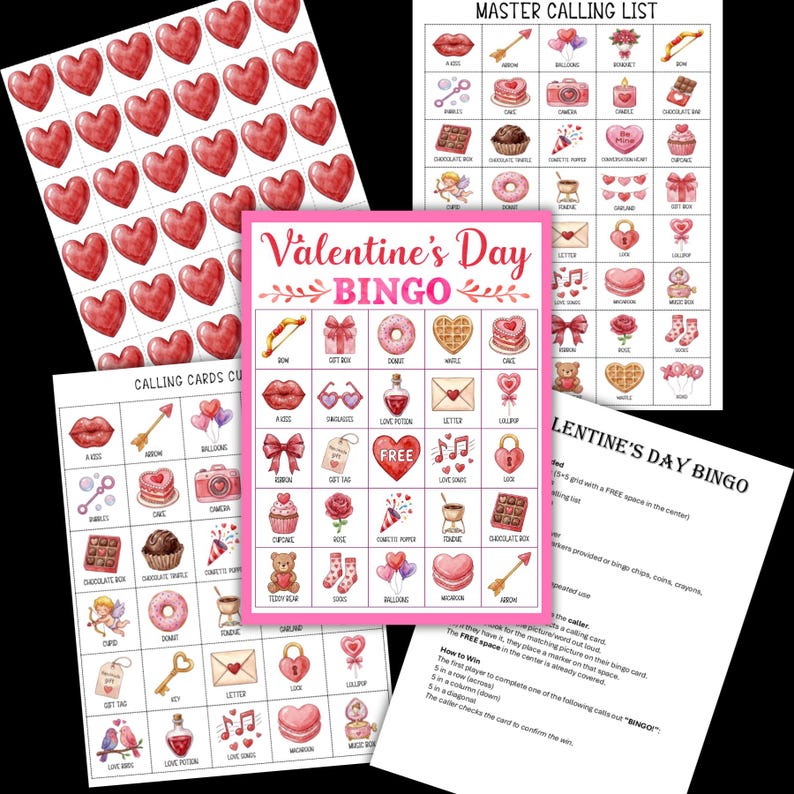Valentine's Day Bingo Game for Kids; Printable Classroom Party Activity ...