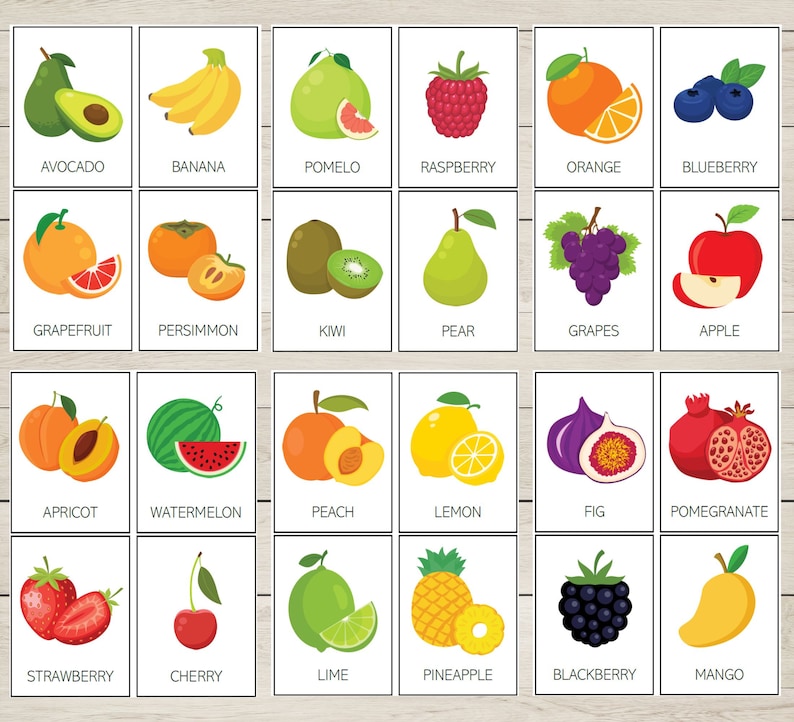 88 Fruits and Vegetables Vocabulary Flashcards; Printable Kids Flash ...
