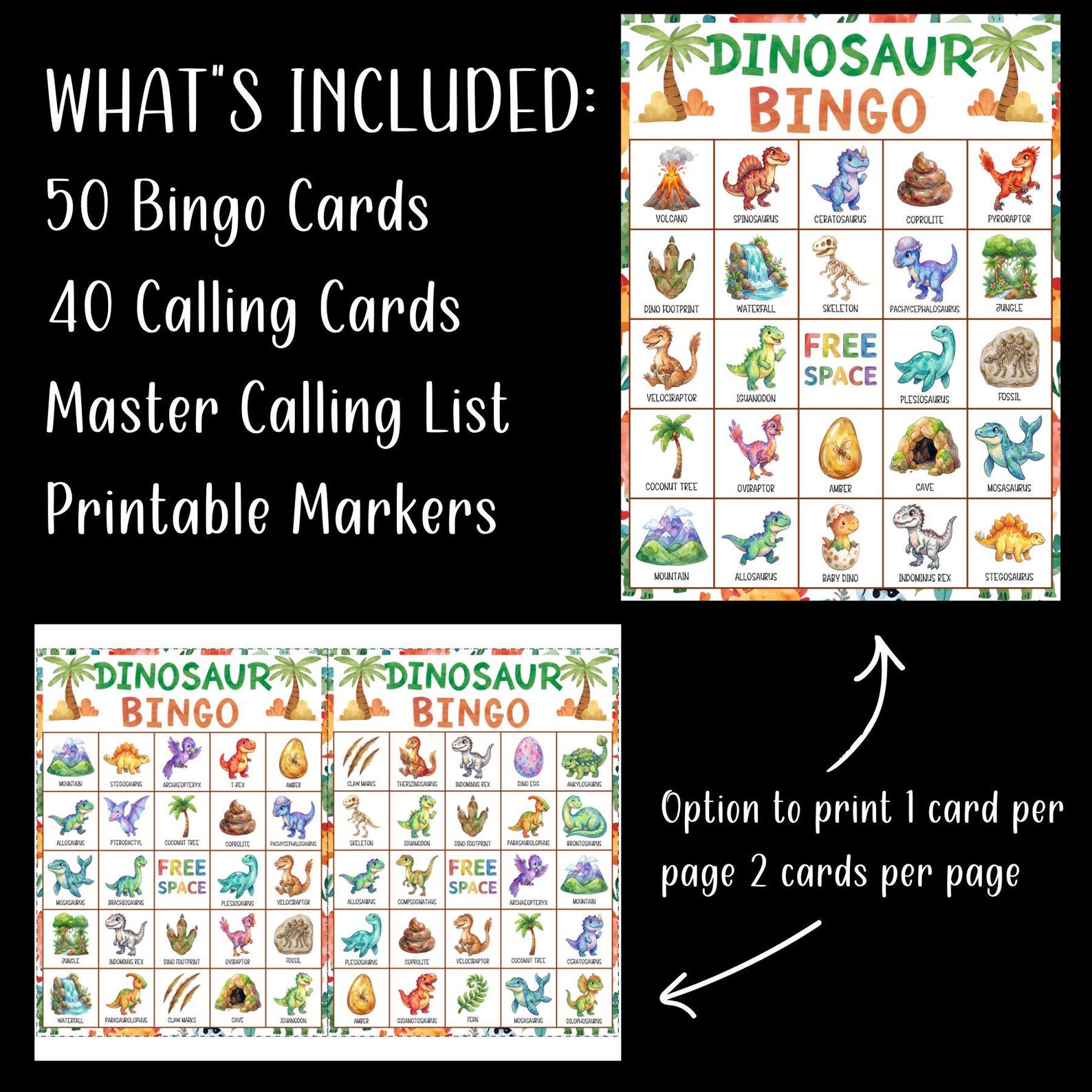 Dinosaur Bingo Game Printable; Dinosaur Birthday Activities; Birthday ...