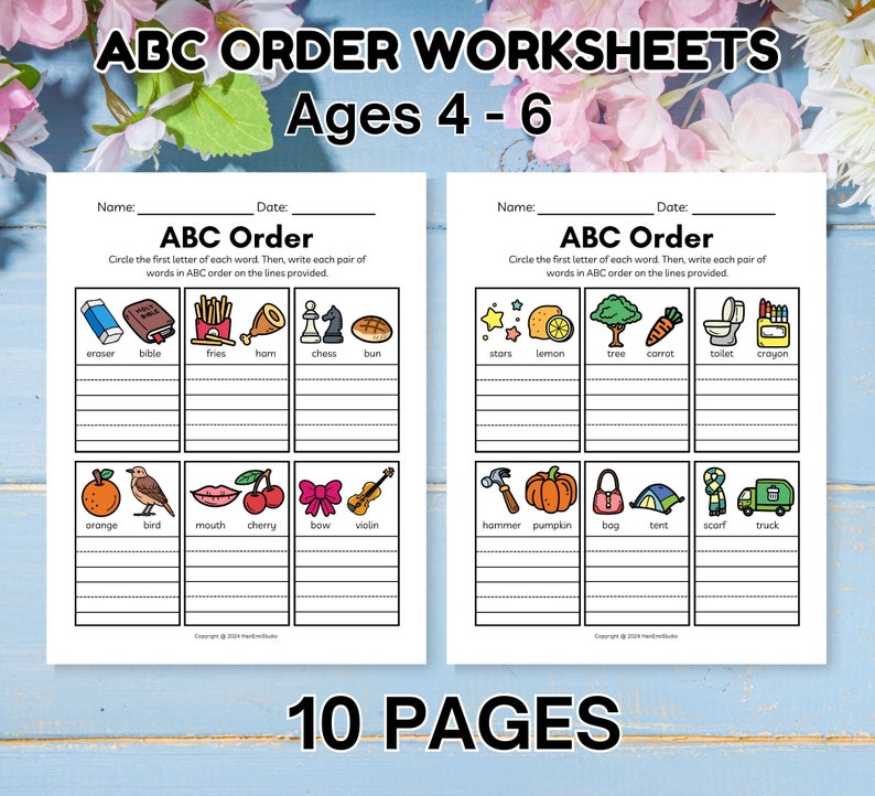 10-page ABC Order Worksheets for Ages 4-6; Printable Worksheets ...