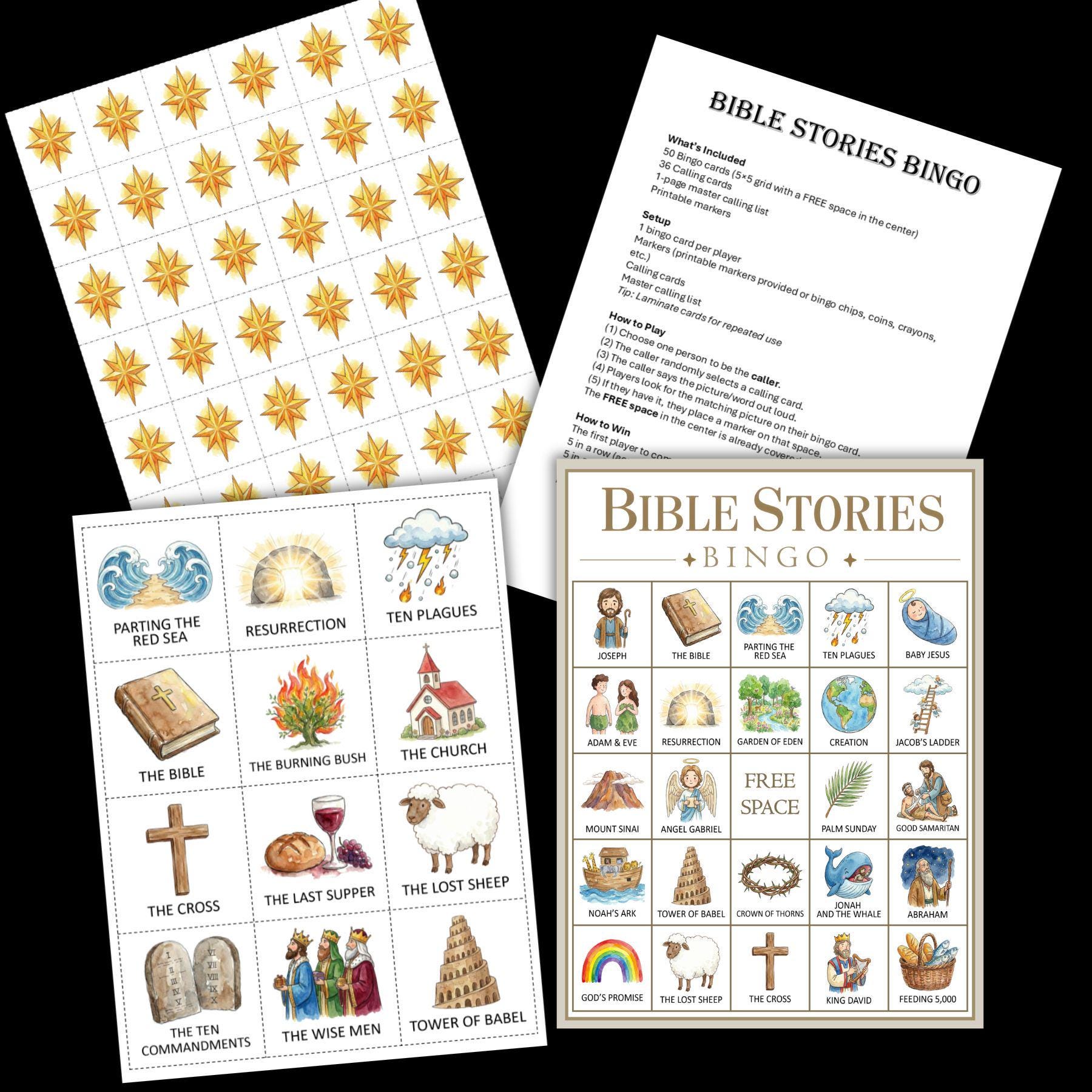 Bible Stories Bingo Game Printable; Sunday School Bingo Game; Sunday ...