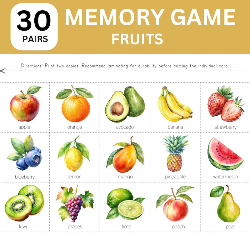 Fruits Matching Cards - Etsy