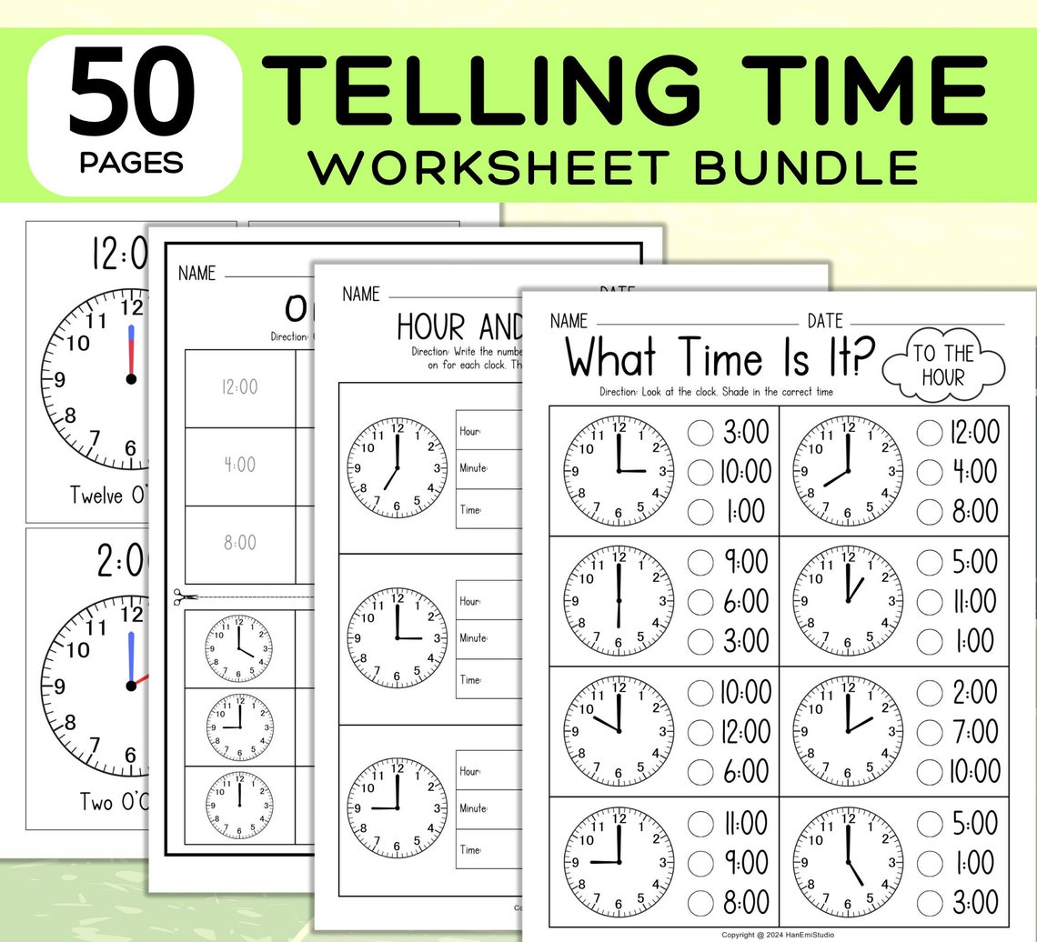 50 Page Telling Time Worksheets; Reading Time; Telling Time Practice ...