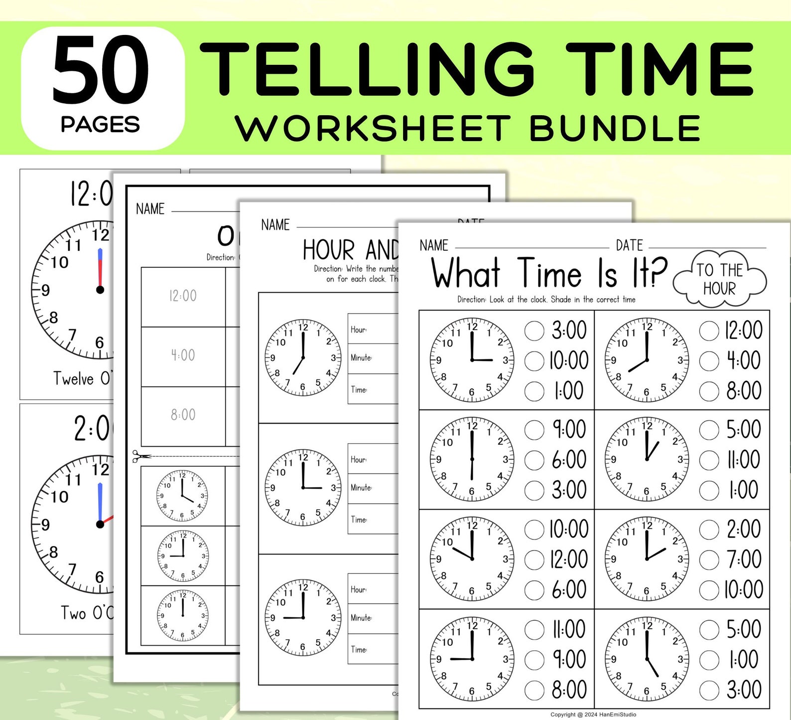 50 Page Telling Time Worksheets; Reading Time; Telling Time Practice ...