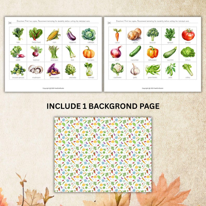 30 Pairs Vegetable Memory Game; Vegetable Matching Cards; Vegetable ...
