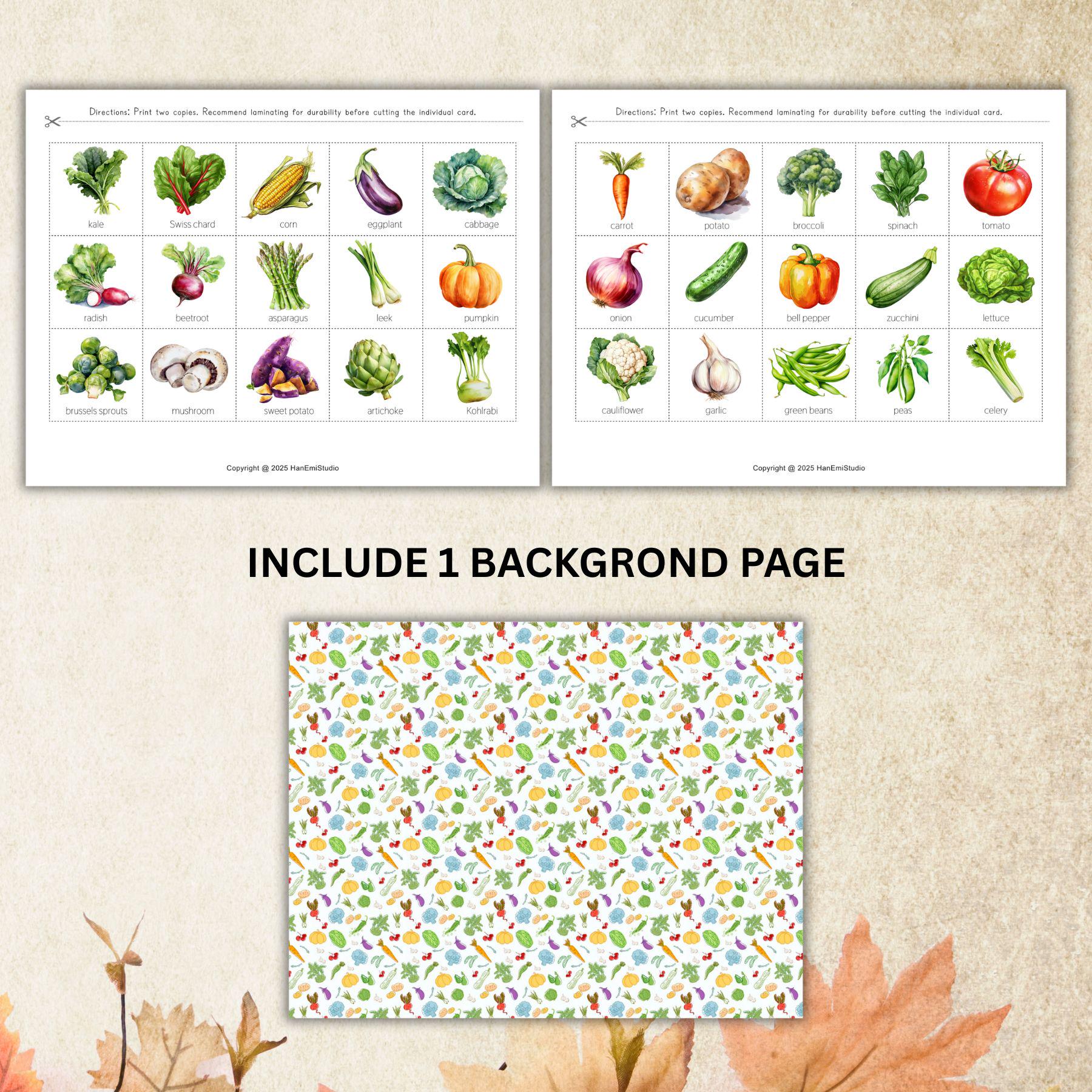 30 Pairs Vegetable Memory Game; Vegetable Matching Cards; Vegetable ...