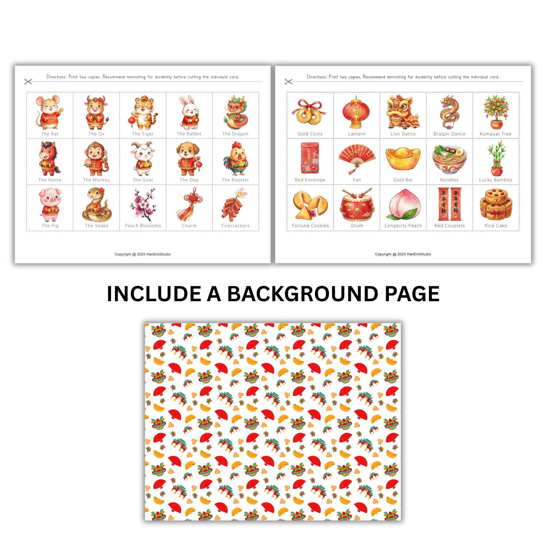 Lunar New Year Memory Game; 30 Pairs Printable Matching Cards; Chinese ...
