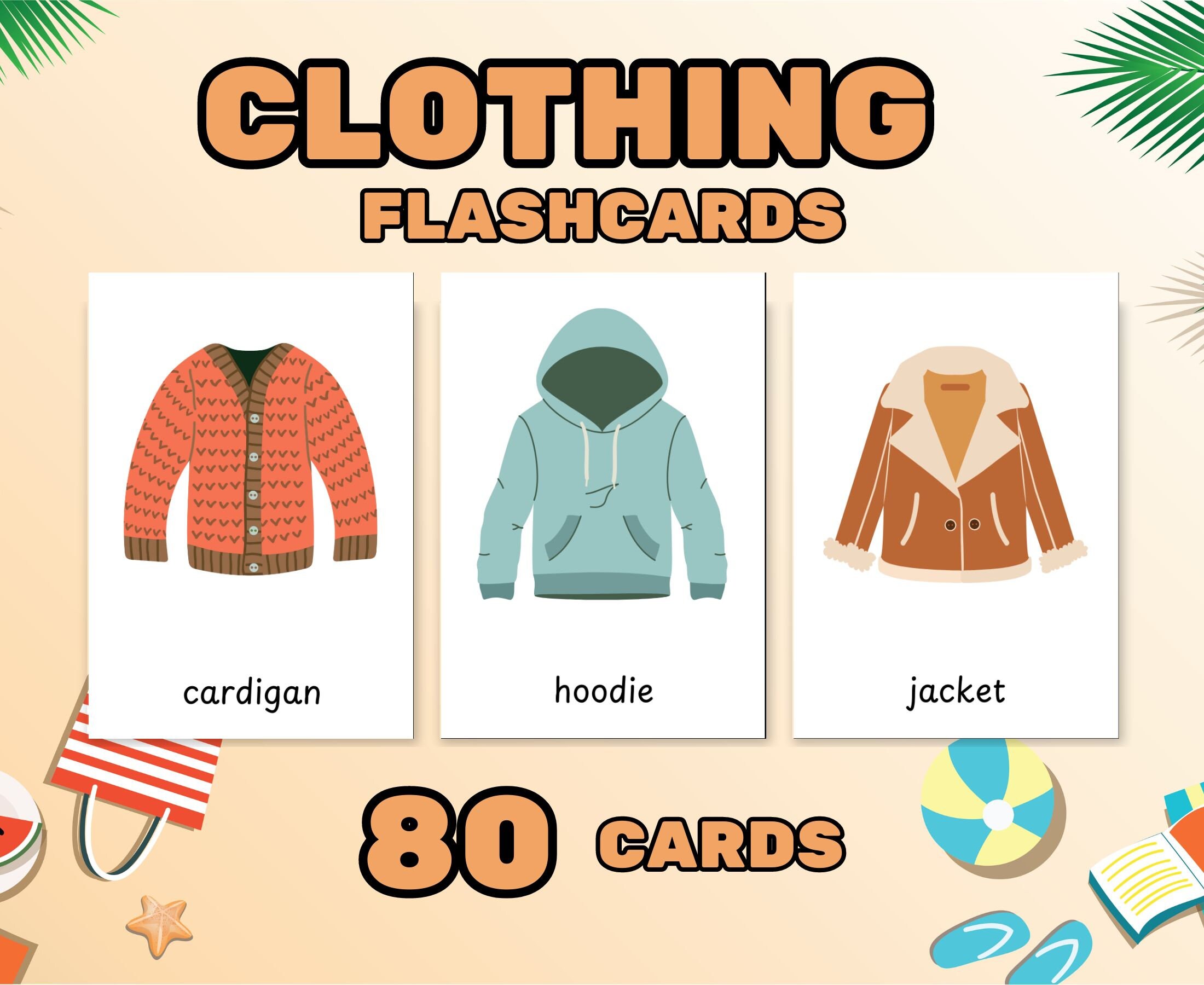 80 Cloth and Accessory Vocabulary Flashcards for Kids; 1st Words ...