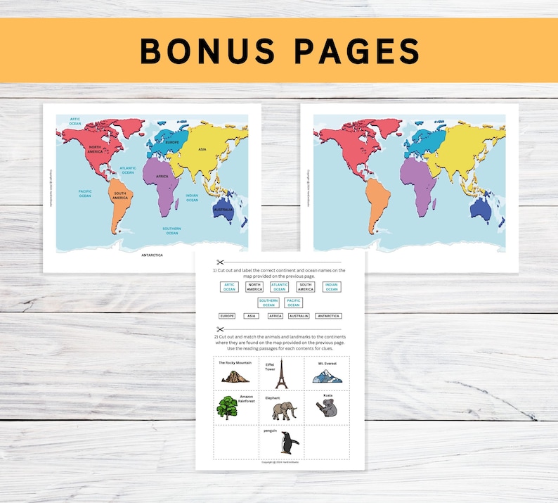 7 Continents and 5 Oceans Reading Comprehension Worksheets; Geography ...
