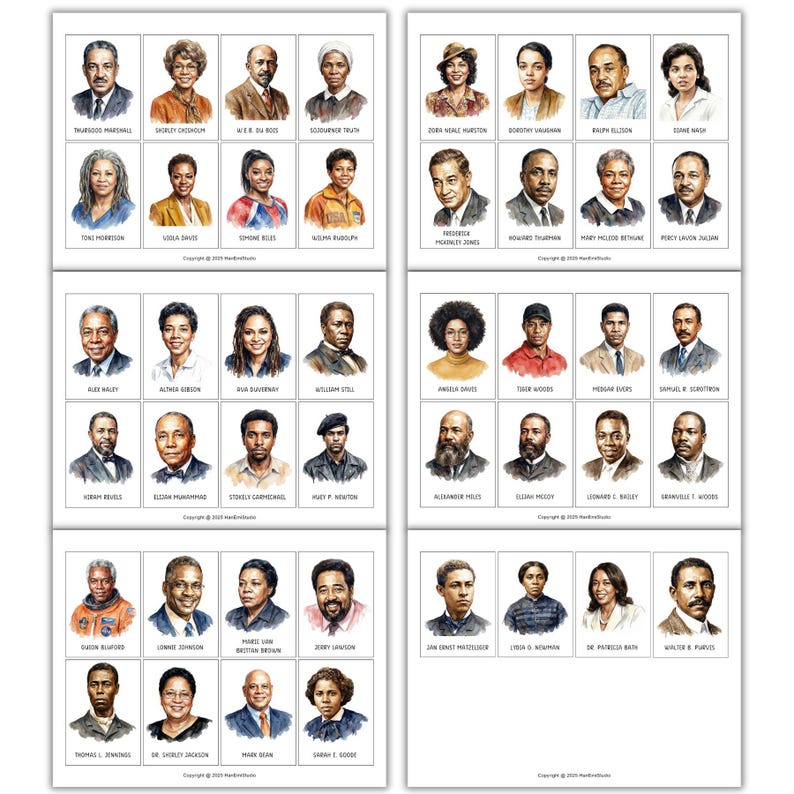 100 Black History Printable Flashcards; African American History ...