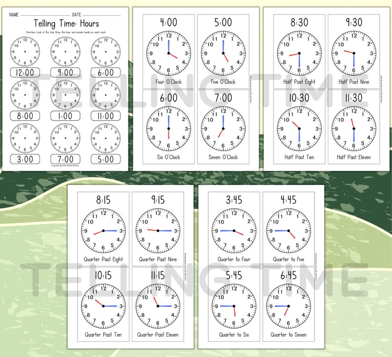 50 Page Telling Time Worksheets Reading Time Telling Time Practice ...