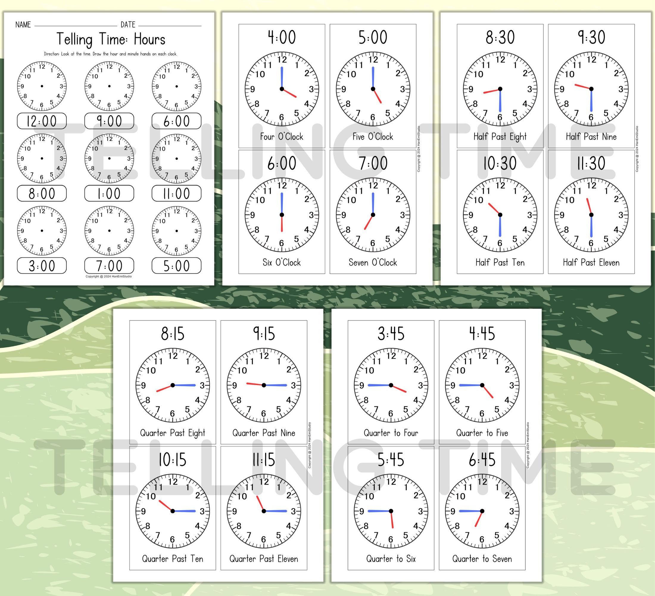 50 Page Telling Time Worksheets Reading Time Telling Time Practice ...