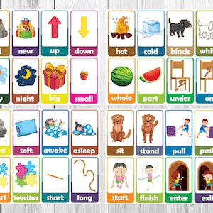 80 Opposite Flash Cards; Learn Opposites; Opposite Worksheet ...