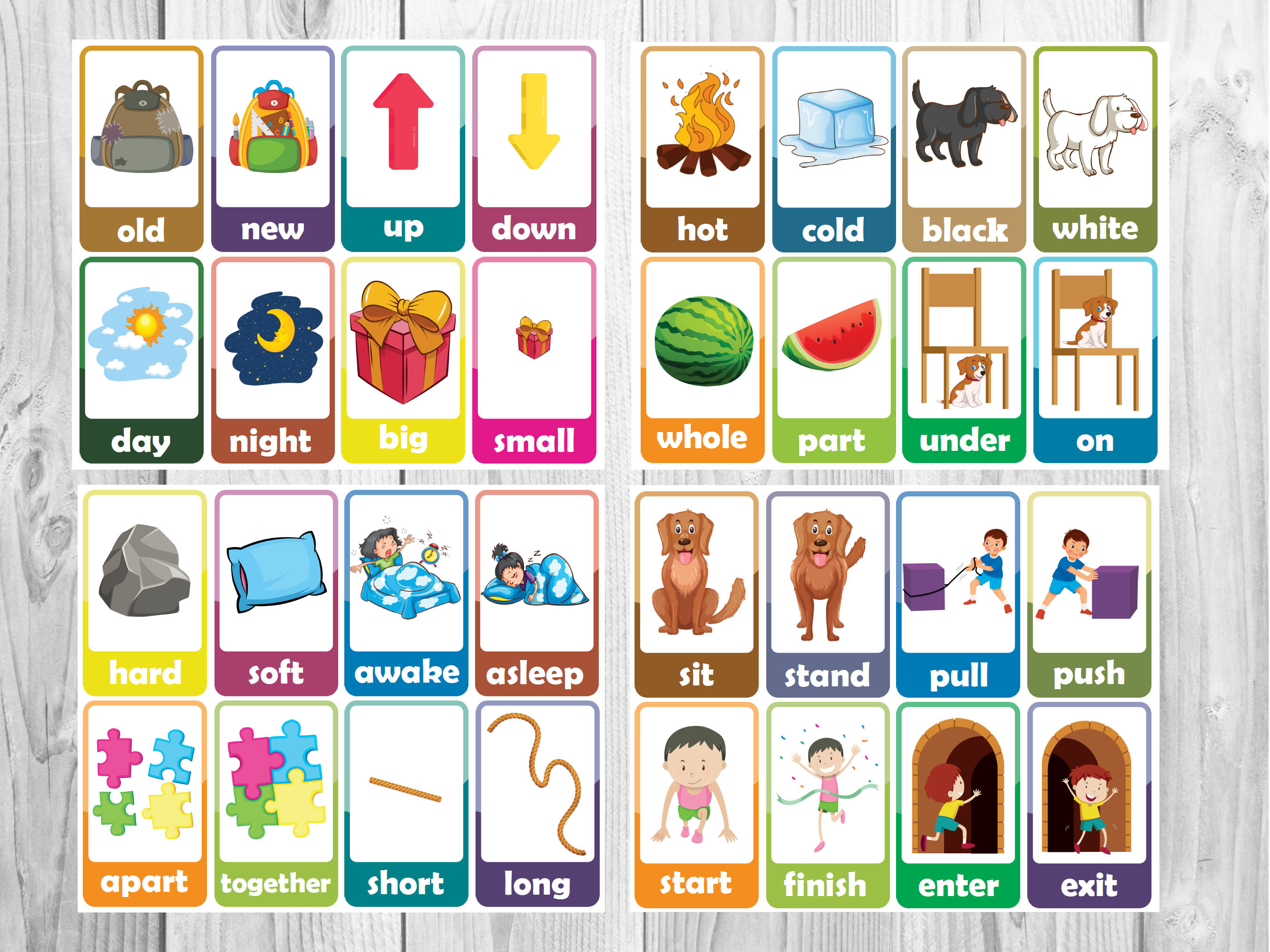 80 Opposite Flash Cards; Learn Opposites; Opposite Worksheet ...