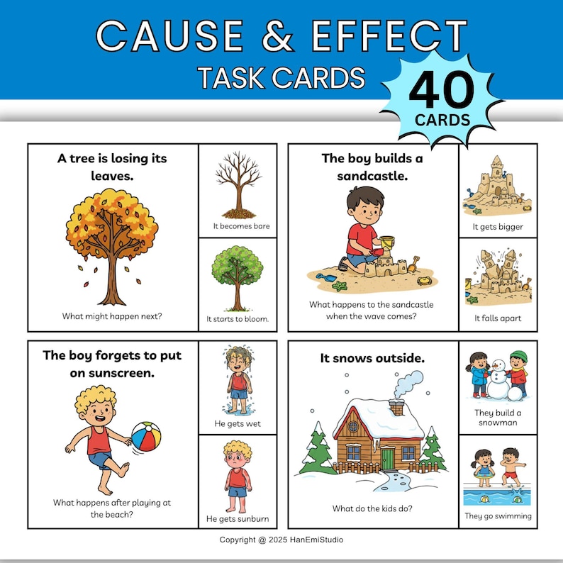 Cause and Effect Task Cards Printable; Reading Comprehension Activity ...