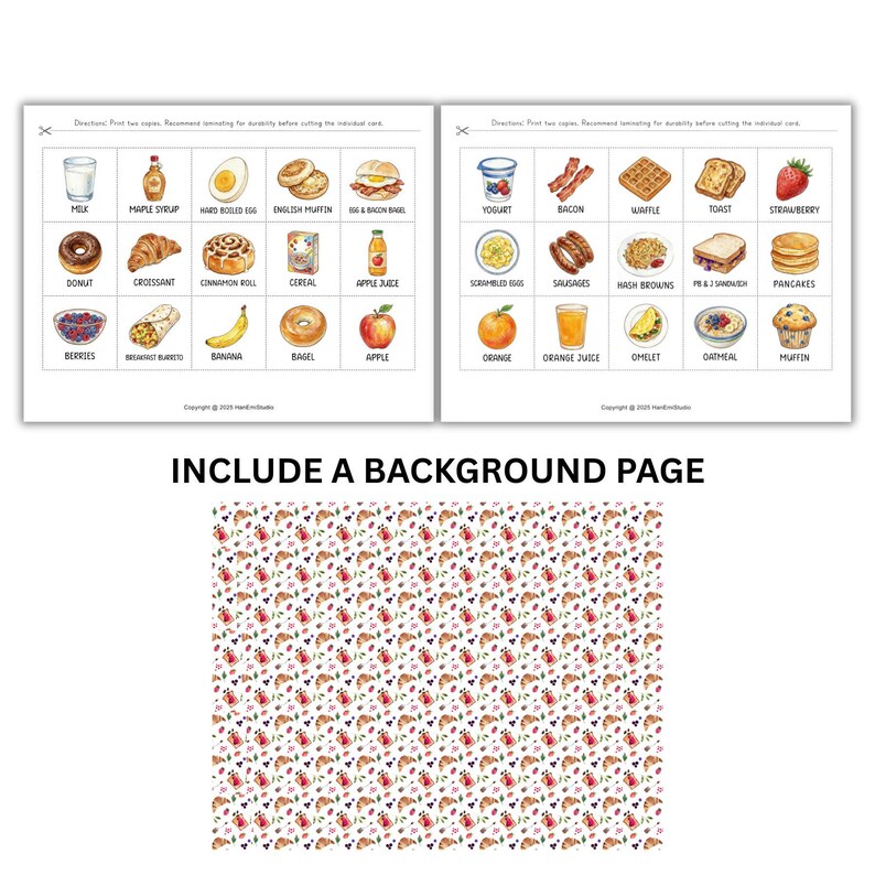 Breakfast Food Memory Match Game Printable; Food Matching Game; Kids ...