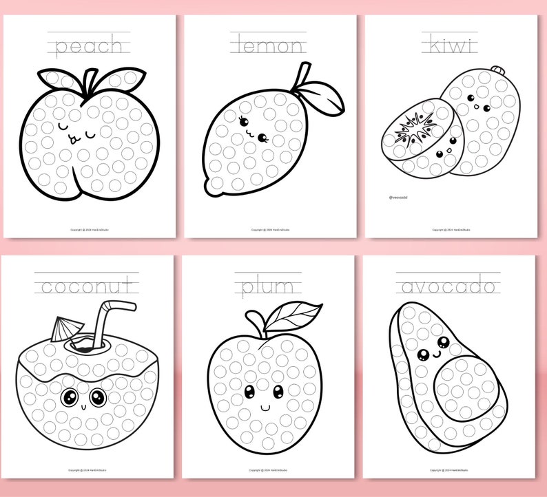 15-page Fruits Dot Marker Worksheets for Kids Printable Coloring Book ...