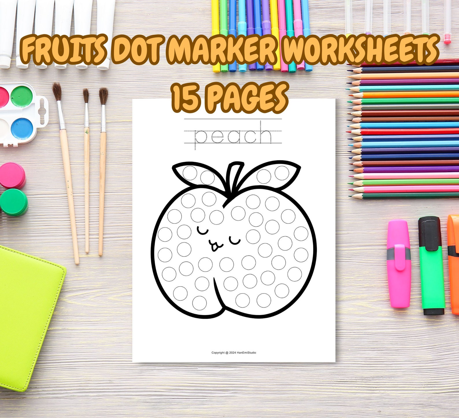 15-page Fruits Dot Marker Worksheets for Kids Printable Coloring Book ...