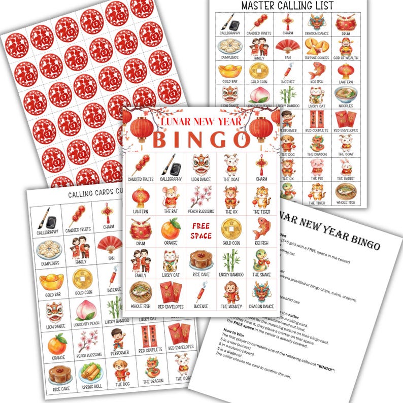 Lunar New Year Bingo Printable; Chinese New Year Party Game; Chinese ...