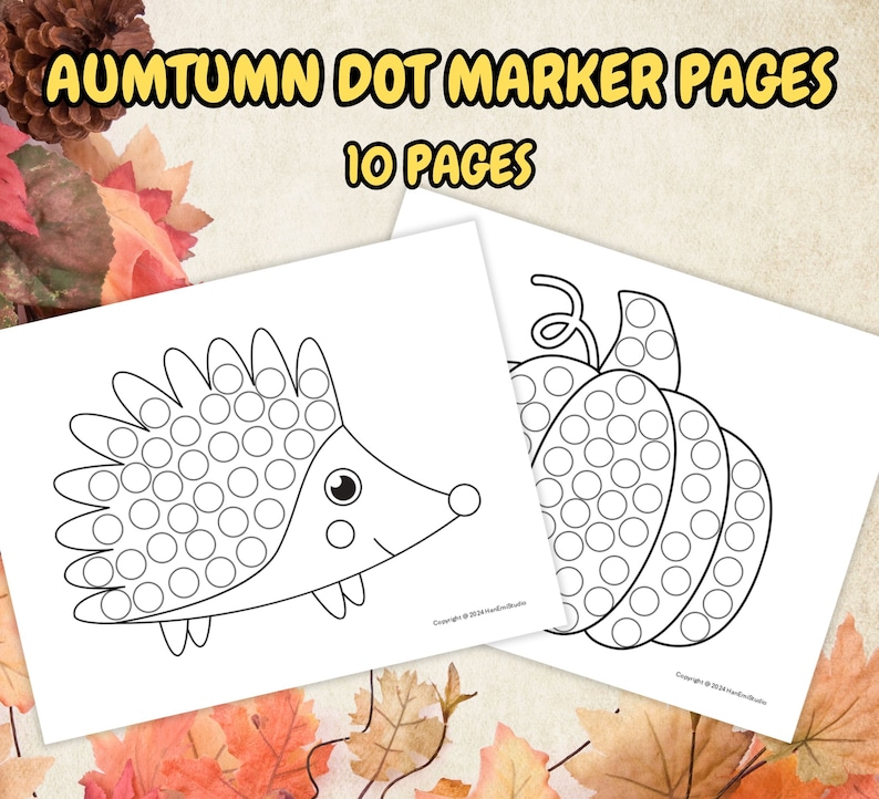 10 Fall Dot Marker Worksheets for Kids; Autumn Dot Marker Pages; Dot ...