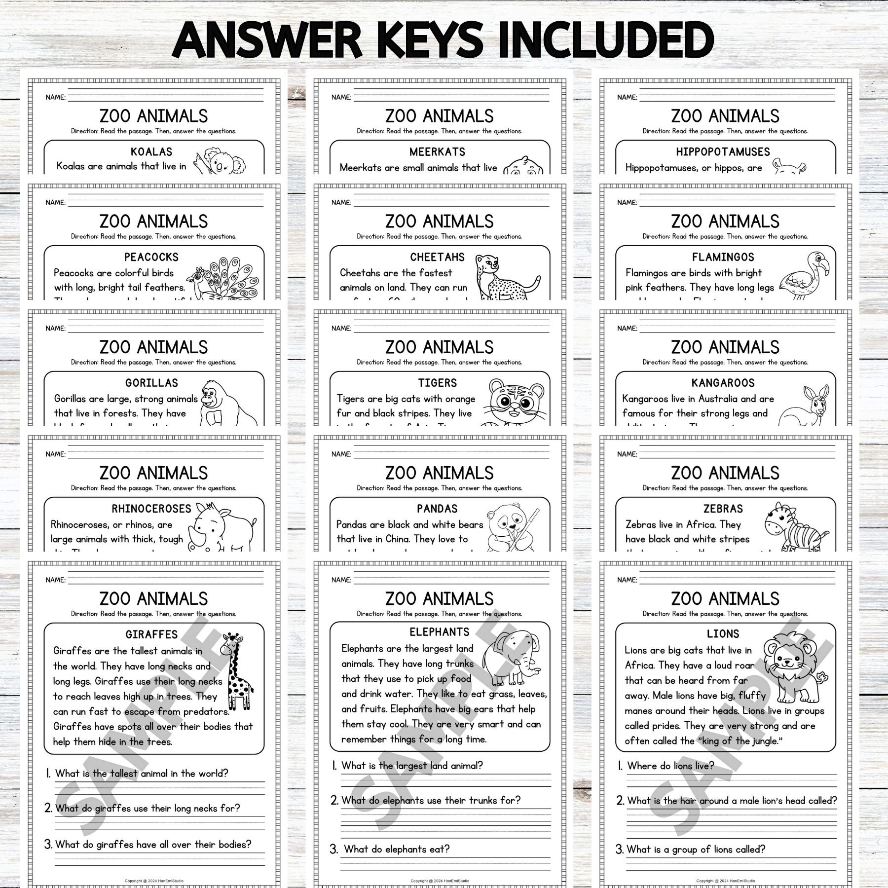 15 Zoo Animal Reading Comprehension Worksheets; 1st Grade Reading ...