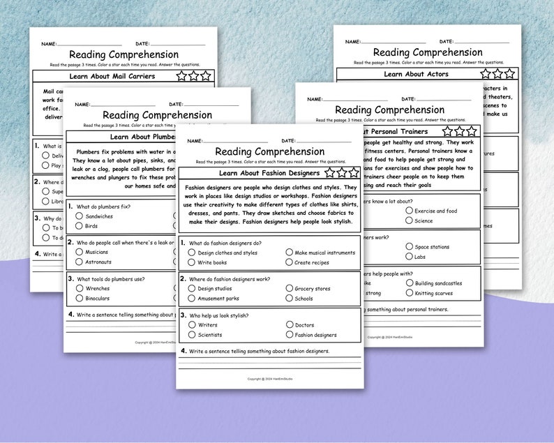 20 Reading Comprehension Worksheets About Professions for Ages 5-7 ...
