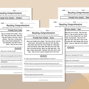 10 Reading Comprehension Worksheets About Friendly Farm Animals for ...