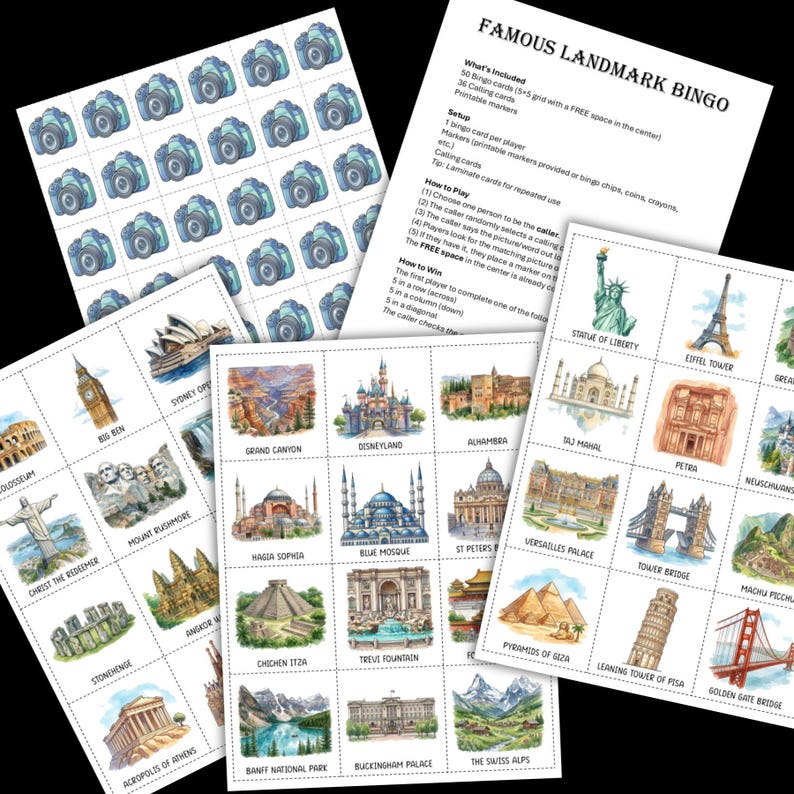 Famous Landmark Bingo Printable; World Travel Printable Game; Geography ...