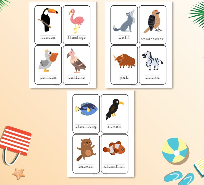 108 Animal Flashcards for Kids, Kids Learning Flash Cards, Preschool ...