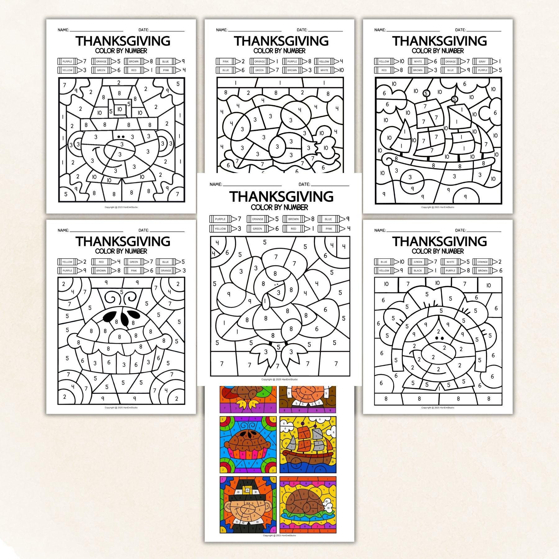Thanksgiving Color by Number (1 – 10); Thanksgiving Math; Coloring Page ...