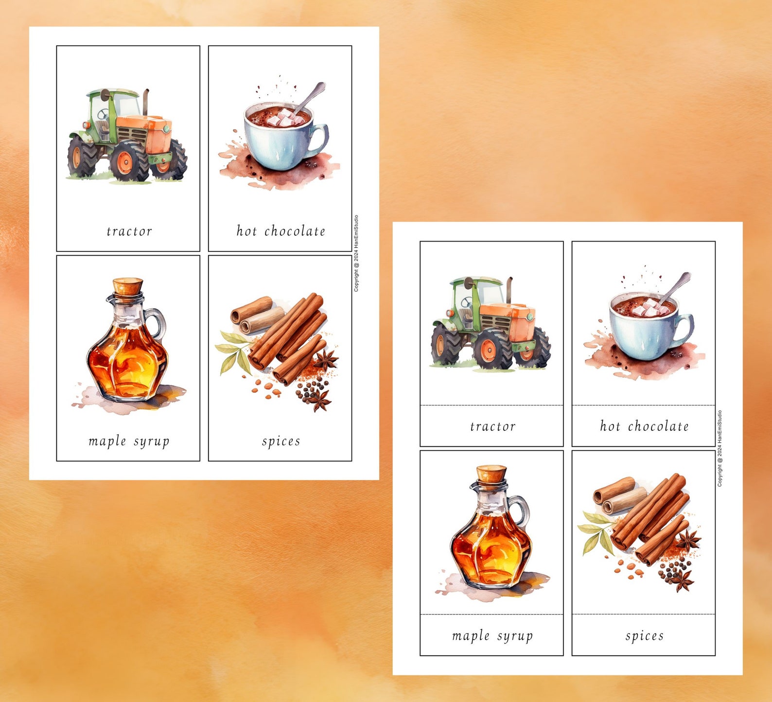 60 Watercolor Fall Vocabulary Flashcards for Kids; Kids Flashcards ...