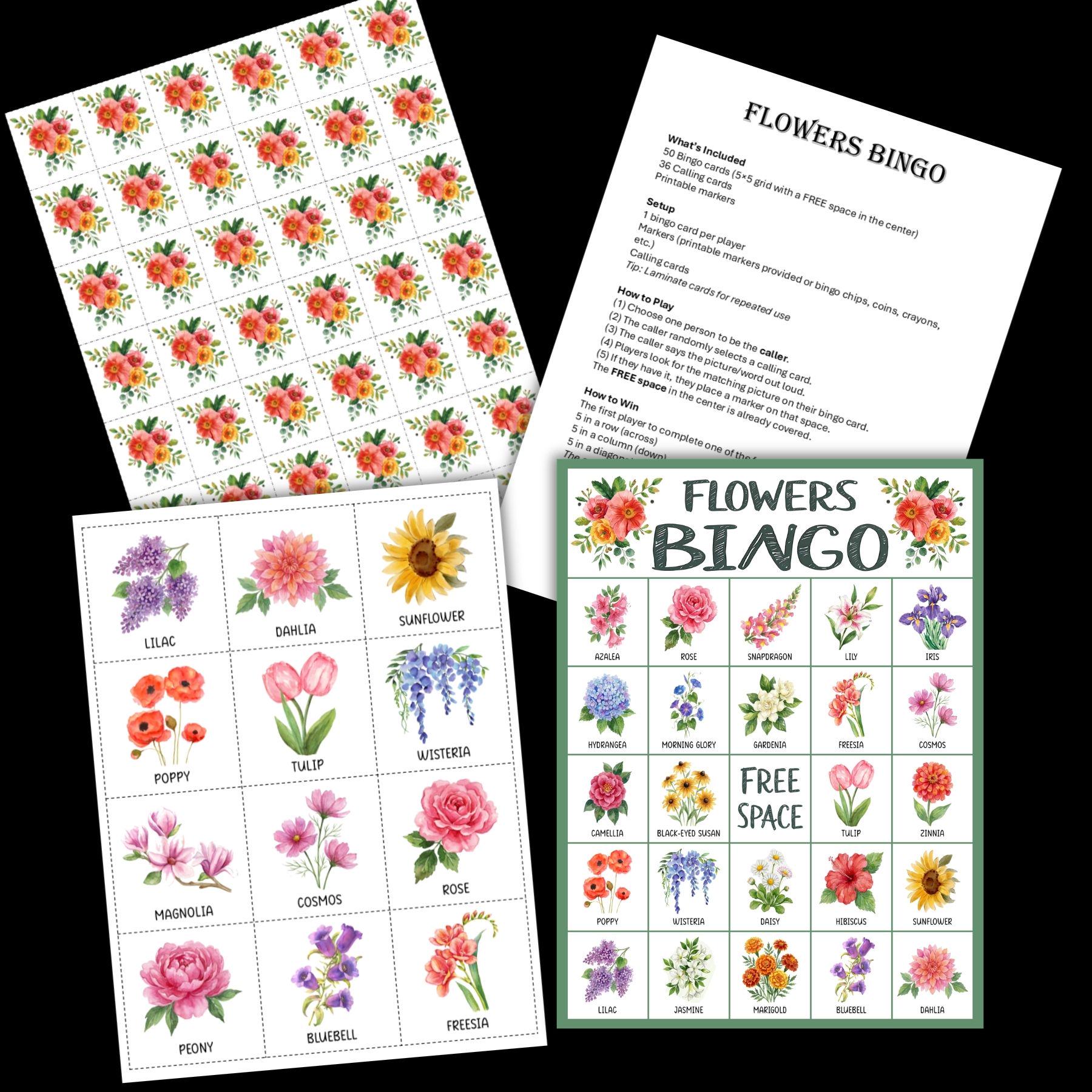 Flowers Bingo Game Printable; Flowers Identification; Spring Party ...