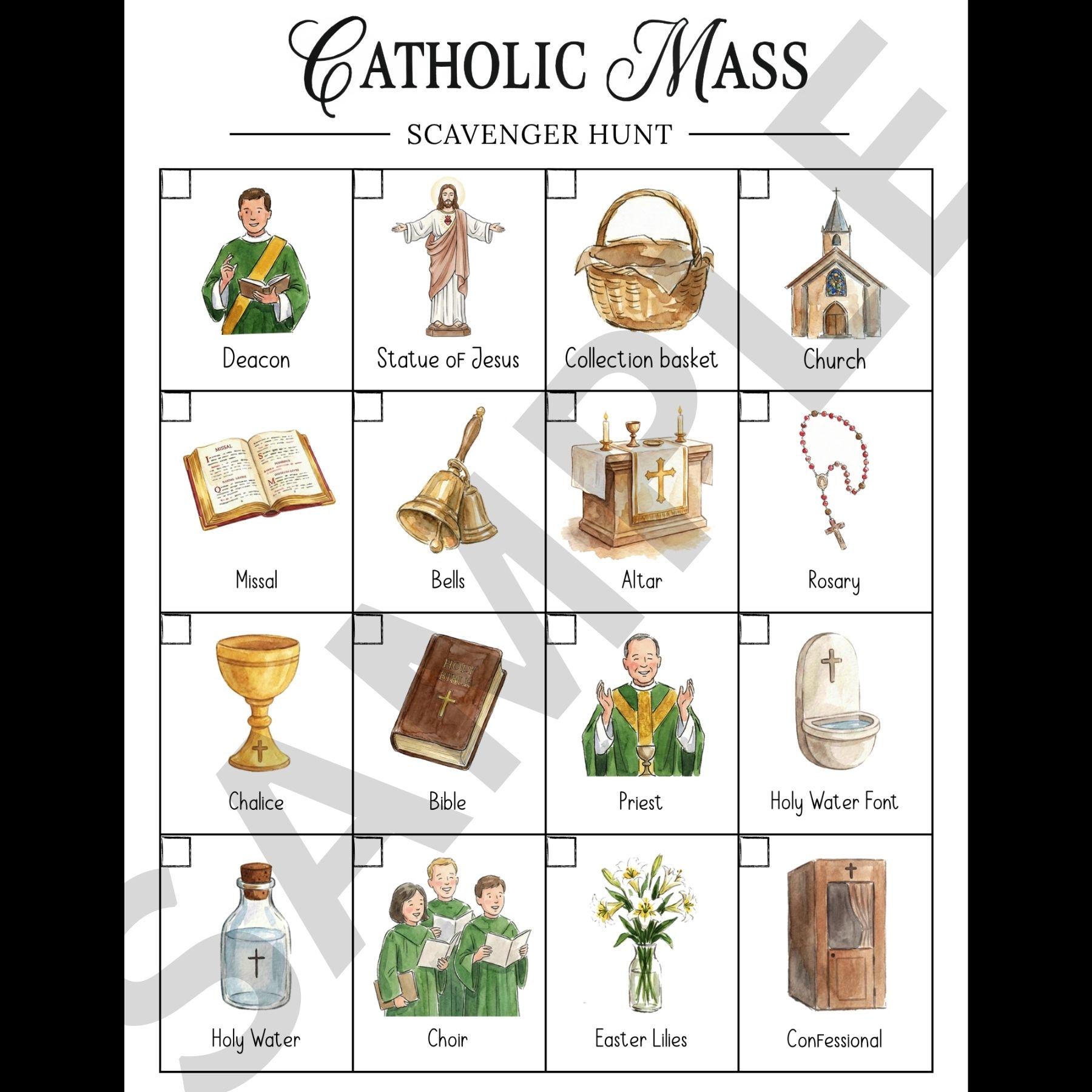 Catholic Mass Scavenger Hunt Game; Printable Church Activity; Faith ...