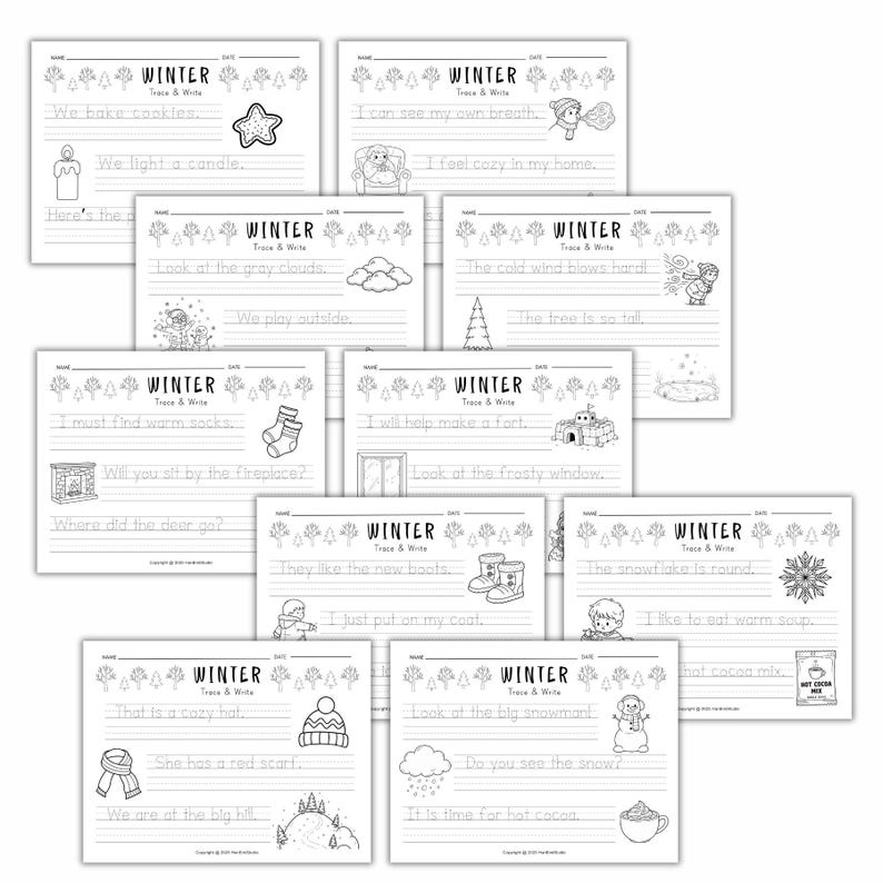 Winter Handwriting Practice Sheets; Tracing Worksheets; Kids Writing ...
