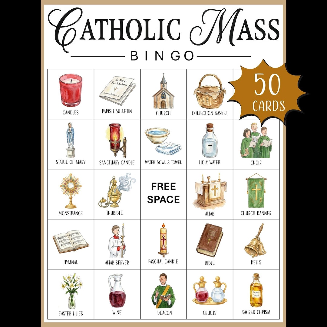 Catholic Mass Bingo Game Printable; Catholic Classroom Activity; Sunday ...