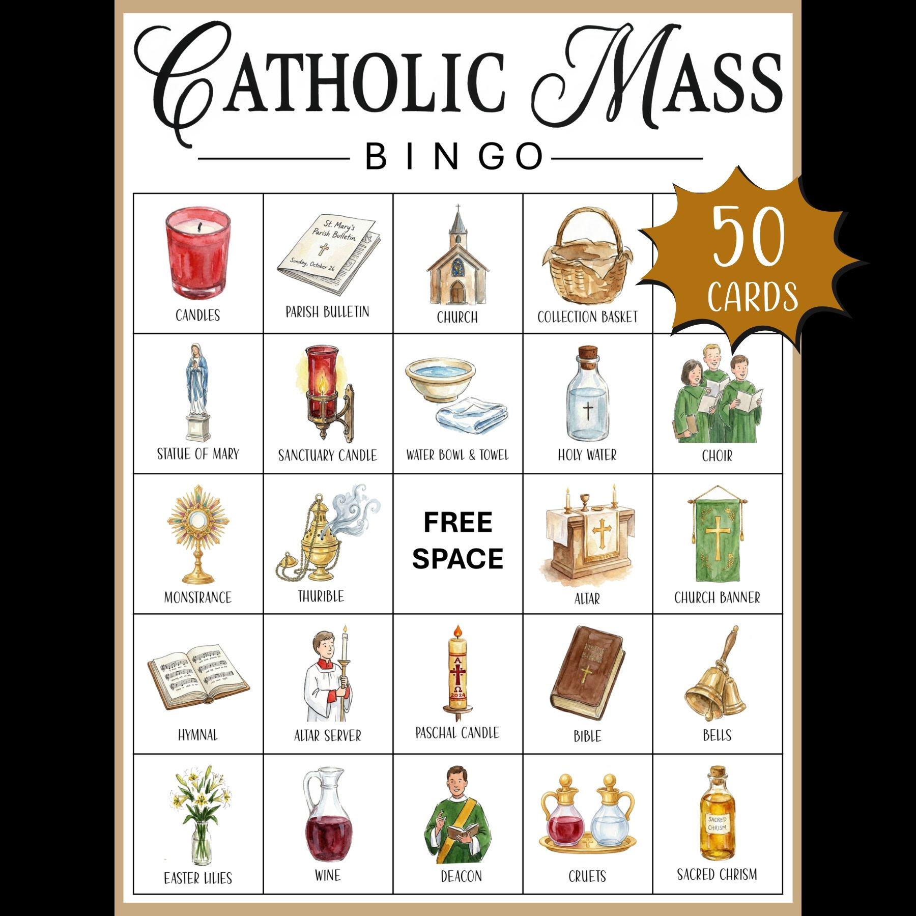 Catholic Mass Bingo Game Printable; Catholic Classroom Activity; Sunday ...