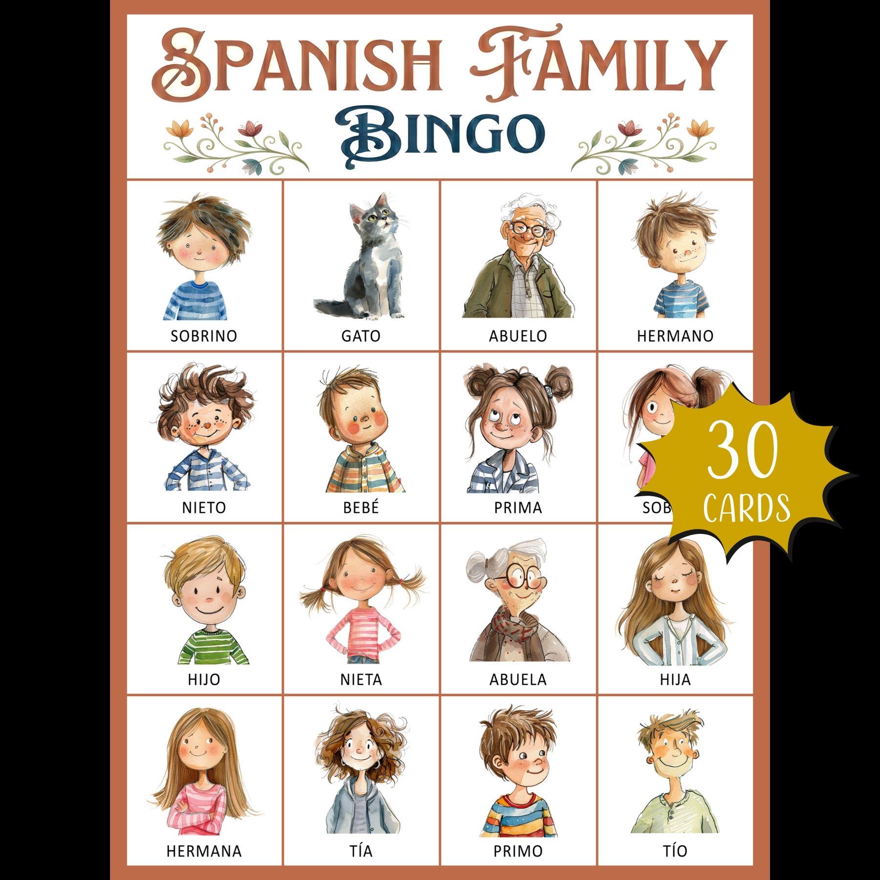 Spanish Family Bingo Game Printable; Lotería De La Familia; Spanish ...