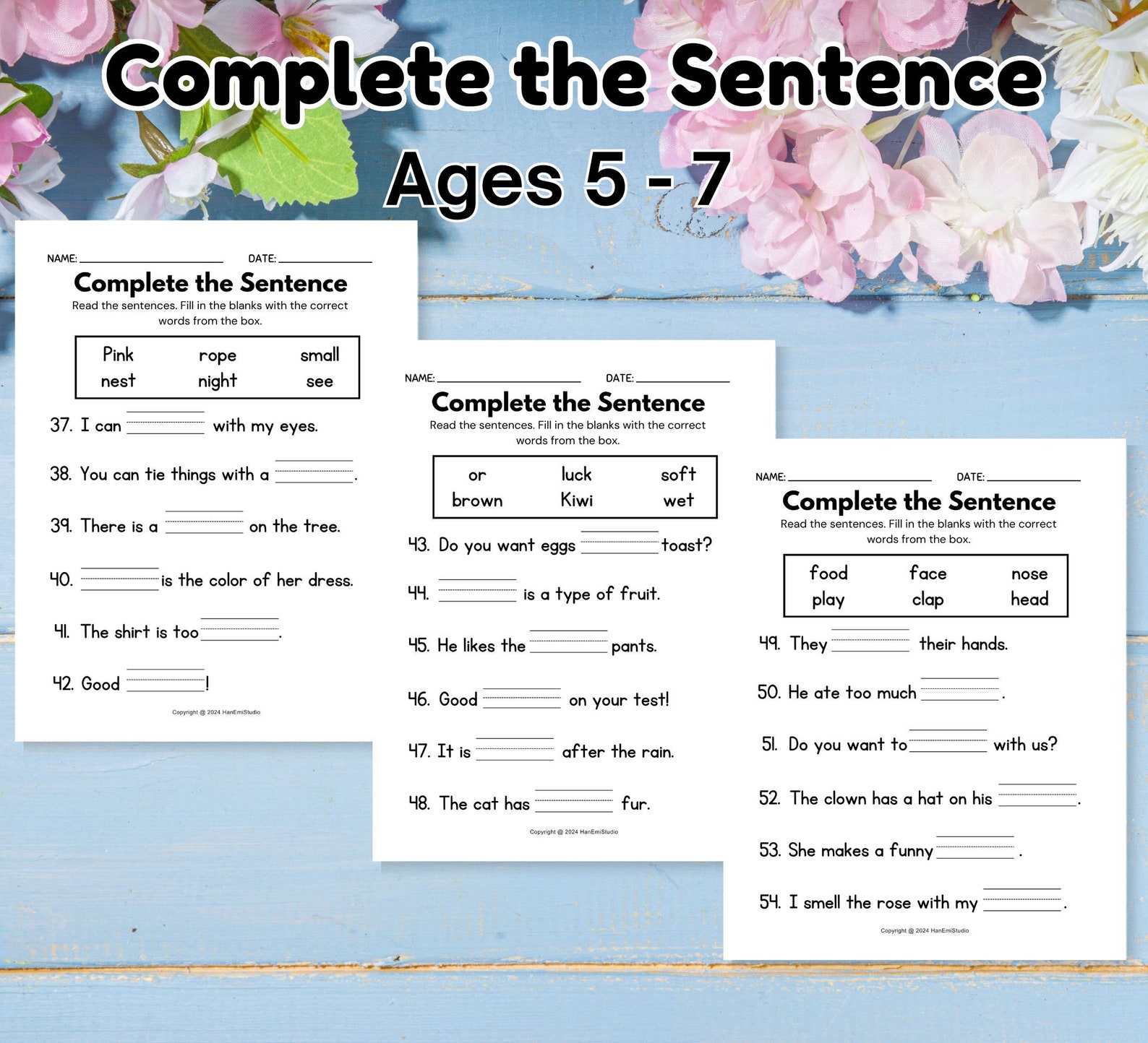 20 Page Complete the Sentence Worksheets; Sentence Completion Worksheet ...