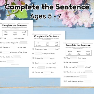 20 Page Complete the Sentence Worksheets; Sentence Completion Worksheet ...