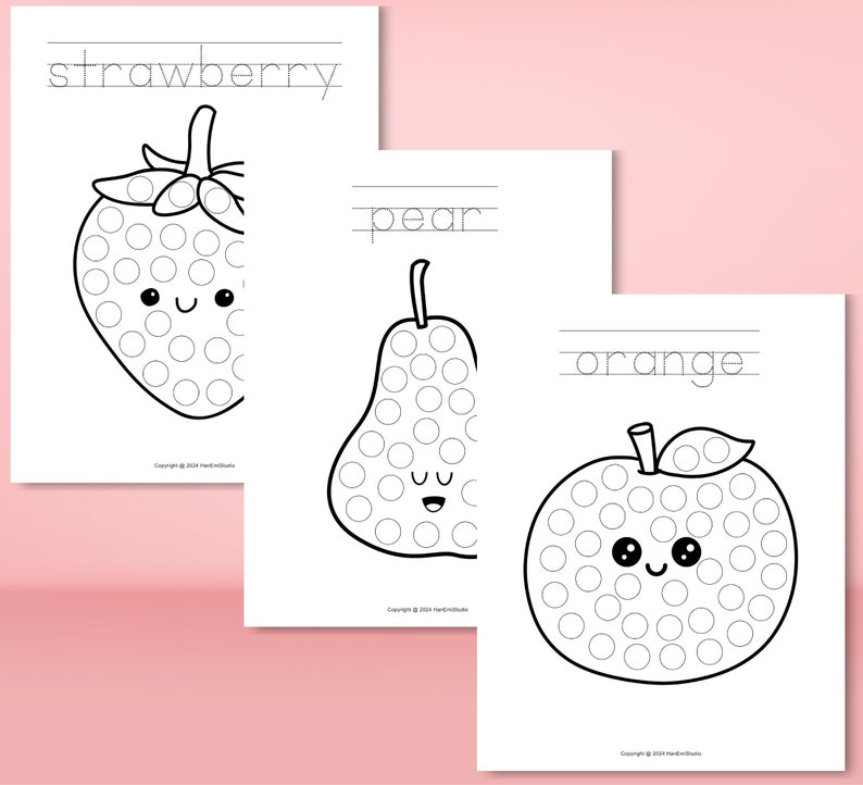 15-page Fruits Dot Marker Worksheets for Kids; Printable Coloring Book ...
