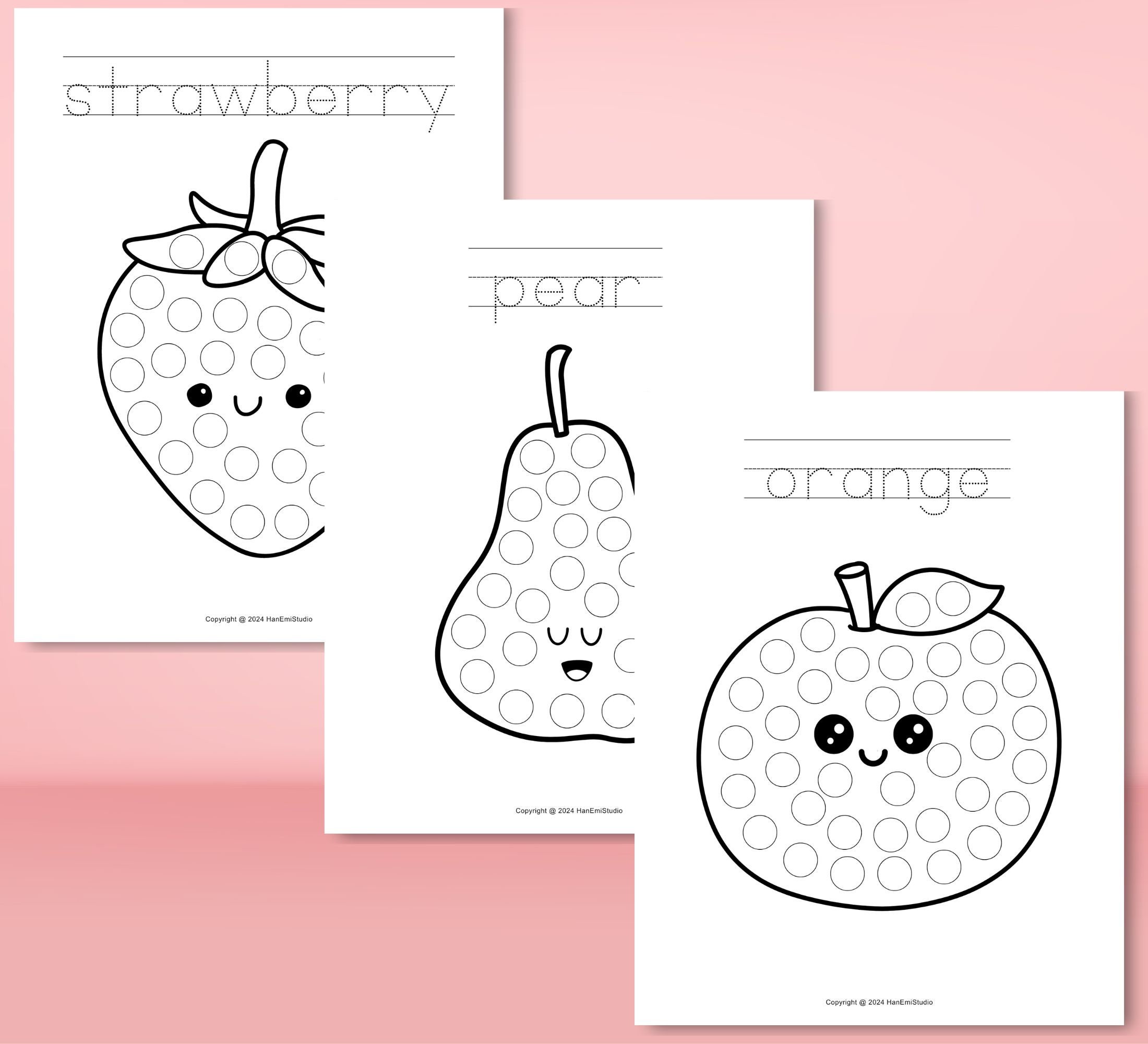 15-page Fruits Dot Marker Worksheets for Kids; Printable Coloring Book ...
