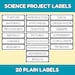 20 Plain Science Fair Project Labels; Project Labels; Printable Labels ...
