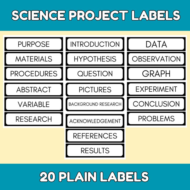 Science Fair Project Labels: 20 Printable B&W Labels (PDF) - Etsy