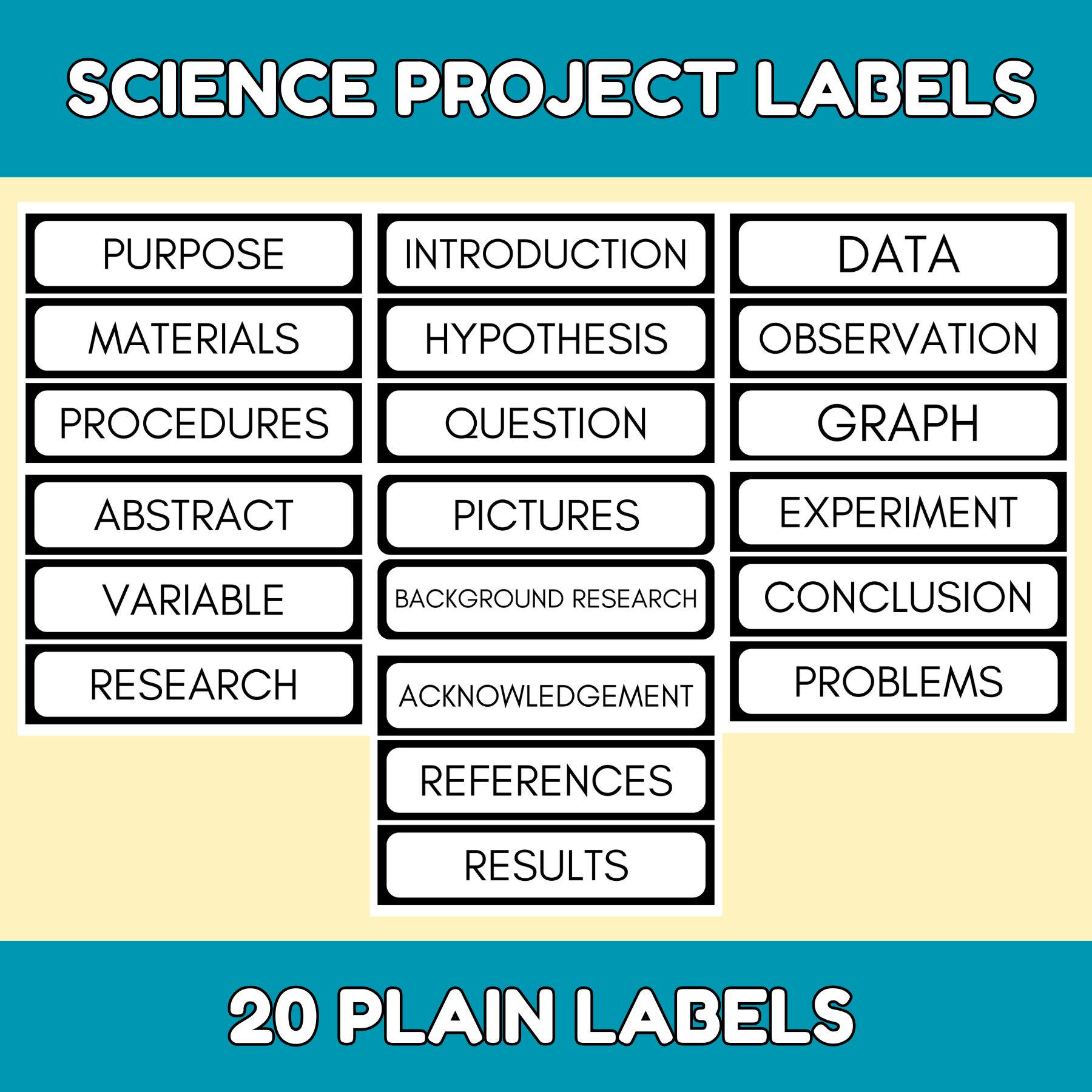 20 Plain Science Fair Project Labels; Project Labels; Printable Labels ...