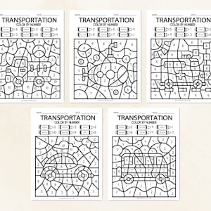 10 Page Transportation Color by Numbers (1 – 10); Coloring Page for ...
